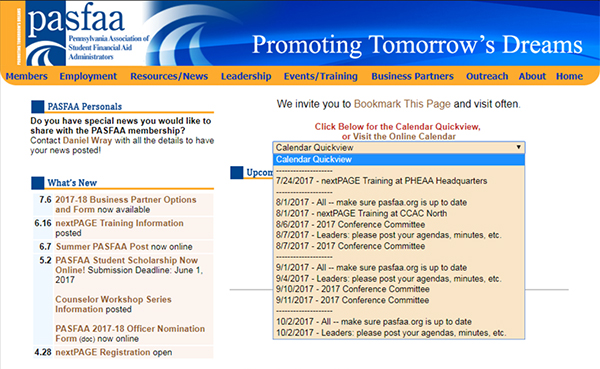 PASFAA Website Features - Fall 2017 - PASFAA - Pennsylvania Association ...